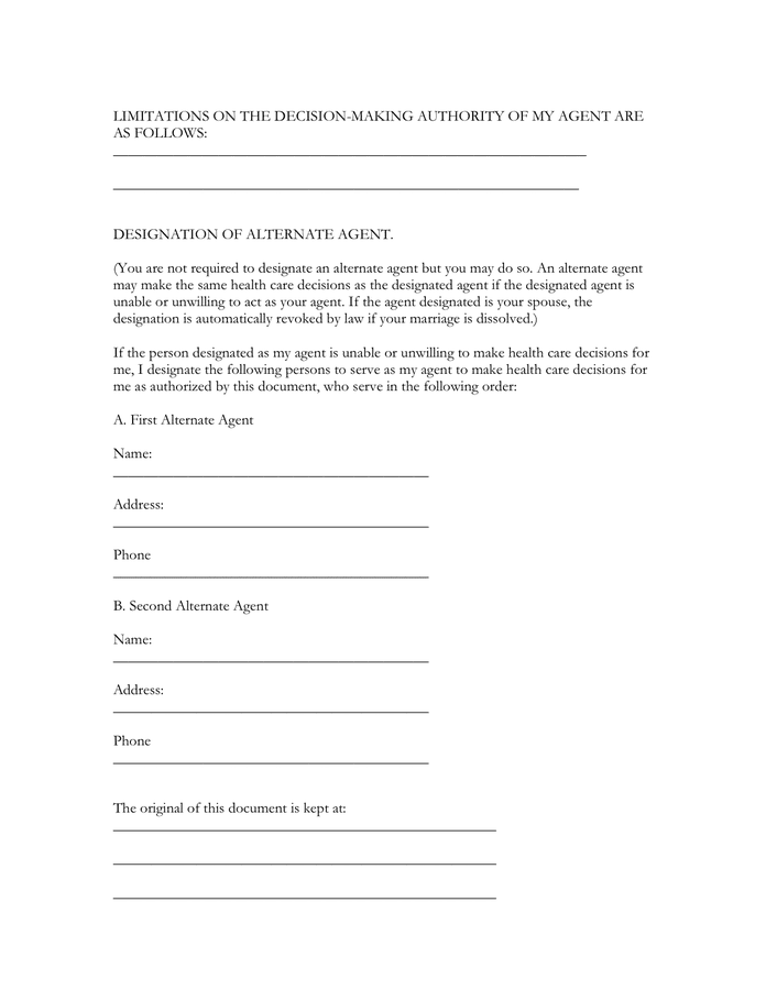 Statutory medical power of attorney (Texas) in Word and Pdf formats ...