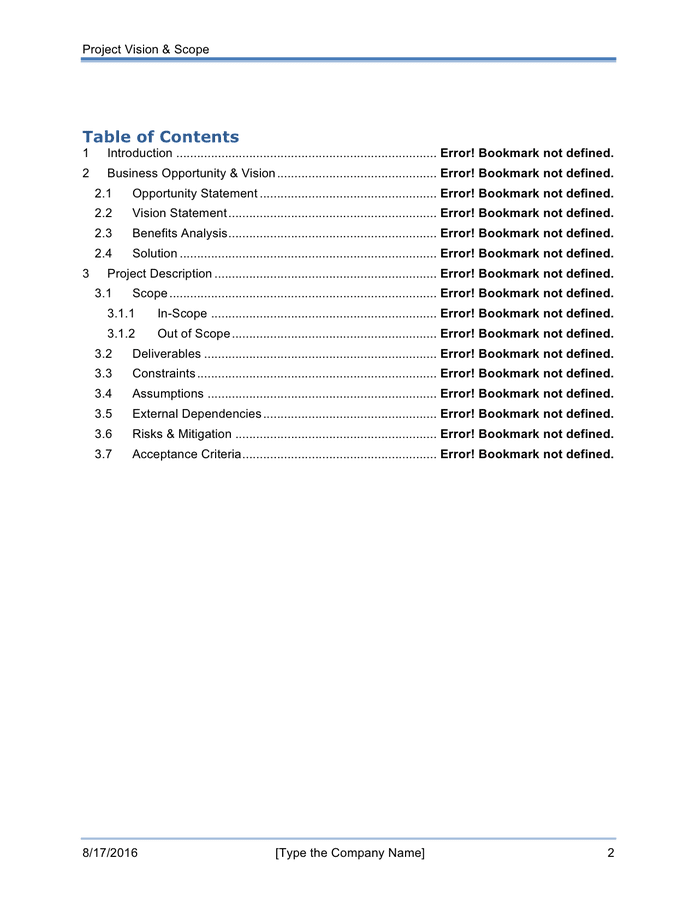 Project vision & scope template in Word and Pdf formats - page 2 of 5