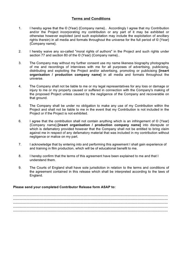 Contributors release form in Word and Pdf formats - page 2 of 2