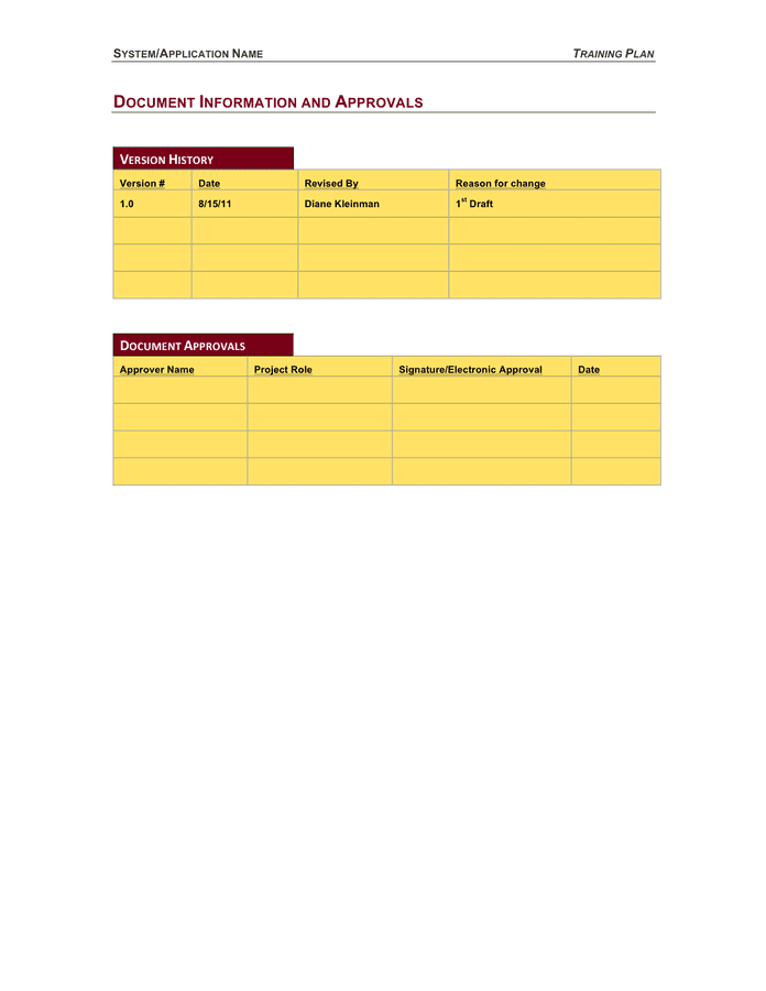 University training plan template in Word and Pdf formats - page 3 of 6