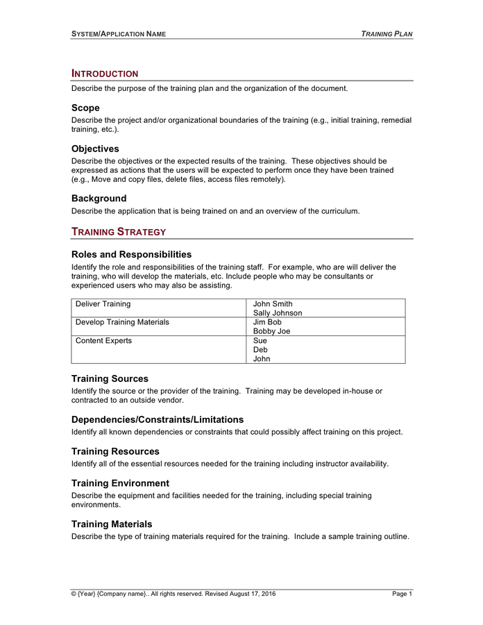 University training plan template in Word and Pdf formats - page 5 of 6
