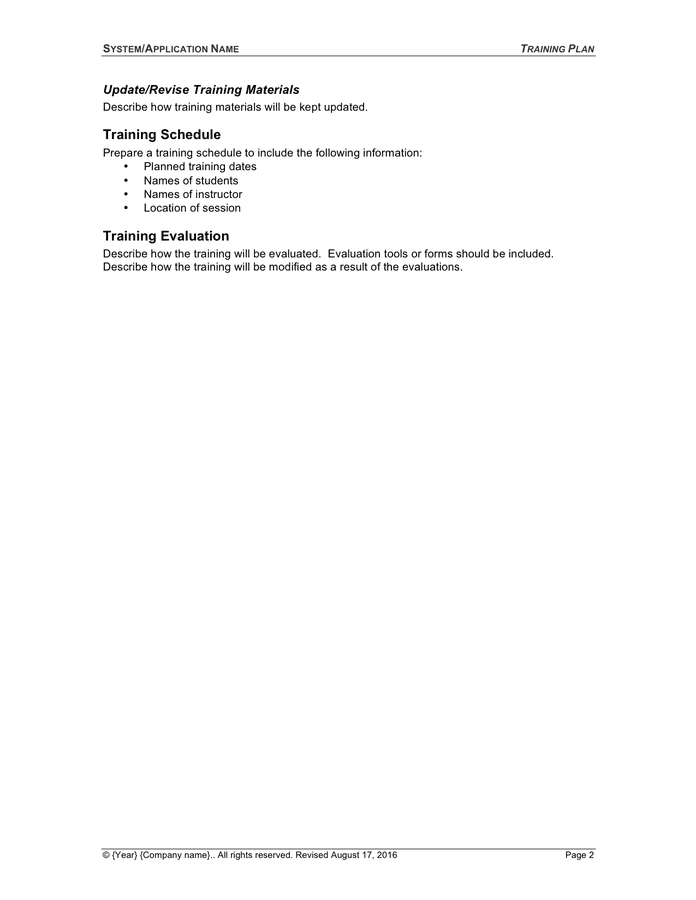 University training plan template in Word and Pdf formats - page 6 of 6