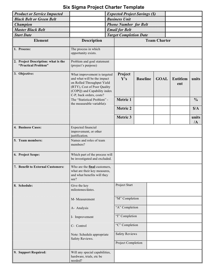 Six Sigma Project Charter Template In Word And Pdf Formats