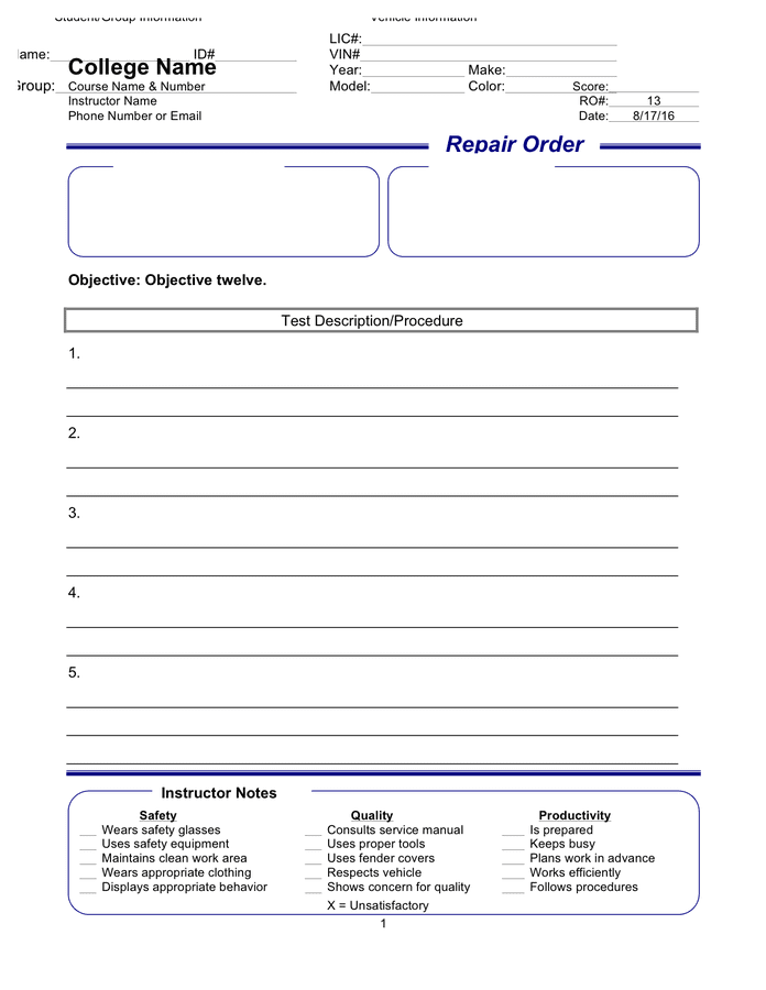 Repair order template in Word and Pdf formats - page 25 of 42