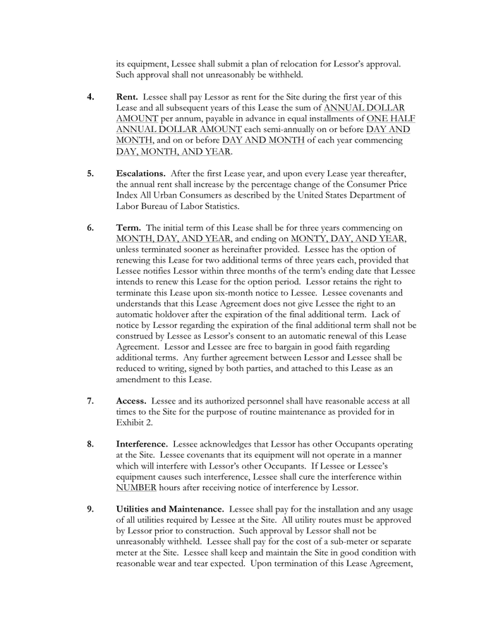 Telecommunications lease agreement template in Word and Pdf formats ...
