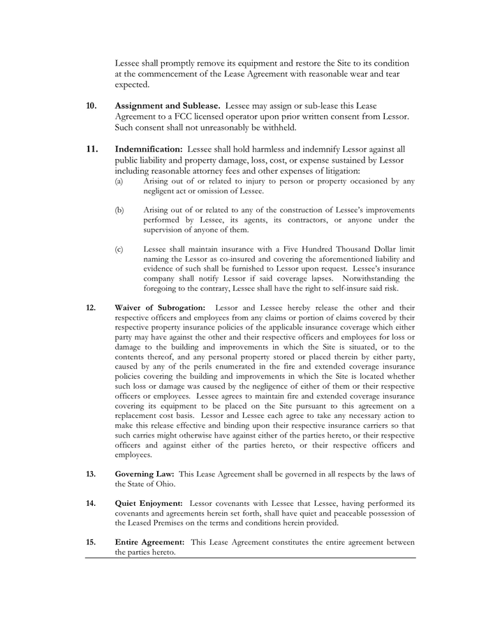 Telecommunications lease agreement template in Word and Pdf formats ...