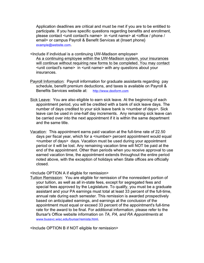 Sample project assistant appointment letter in Word and Pdf formats ...