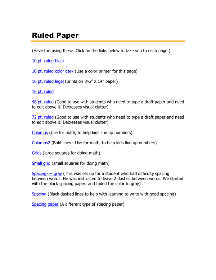 Ruled paper template in Word and Pdf formats