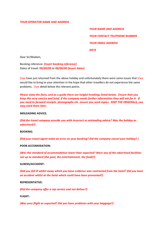 Complaint Letter Template - download free documents for PDF, Word and Excel