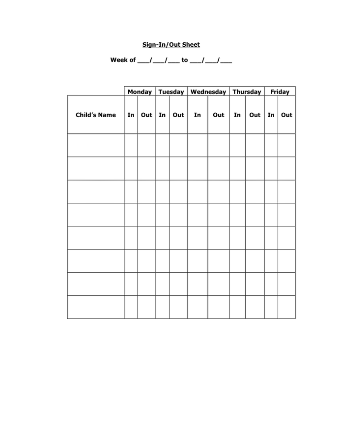 Sign in Out Sheet Template In Word And Pdf Formats