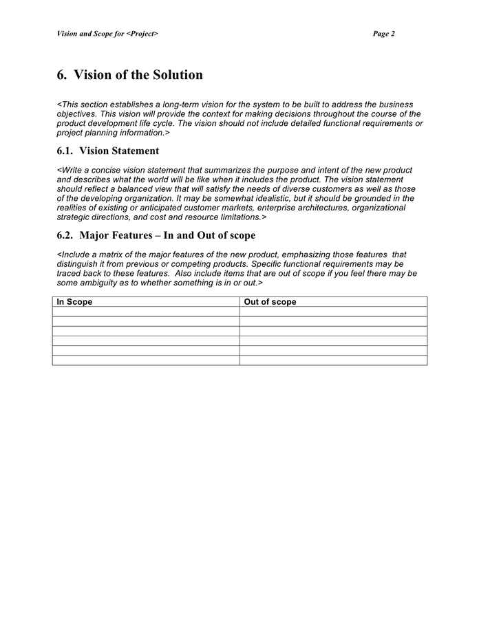 Vision and scope template in Word and Pdf formats - page 6 of 7