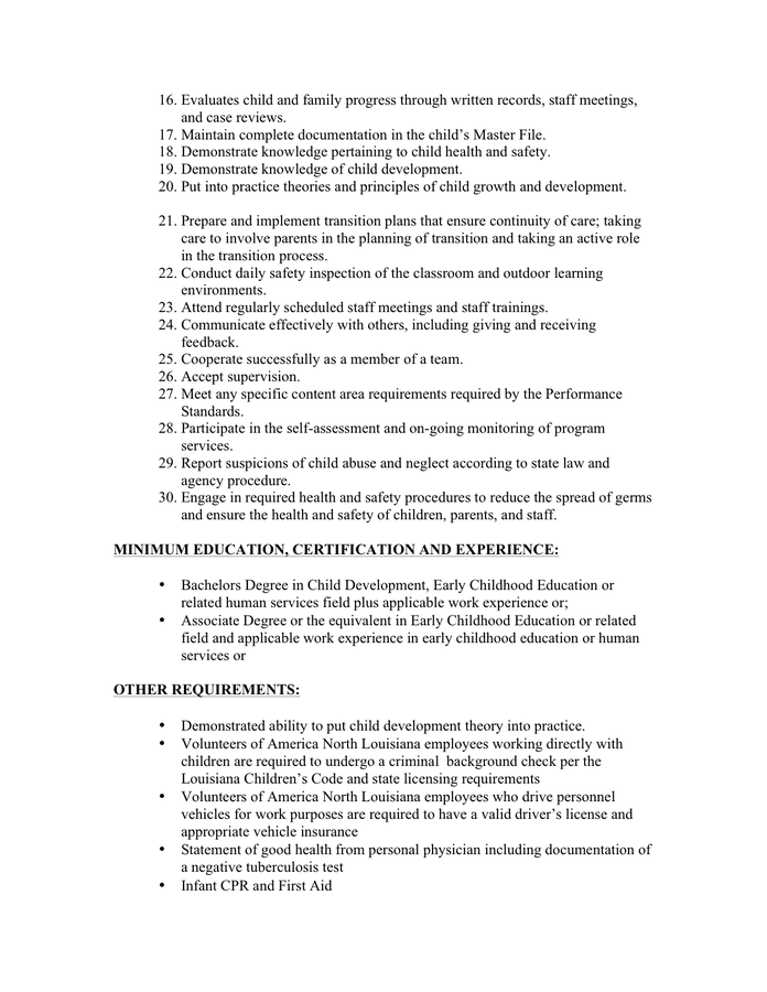 Sample Infant Toddler Teacher Job Description In Word And Pdf Formats 