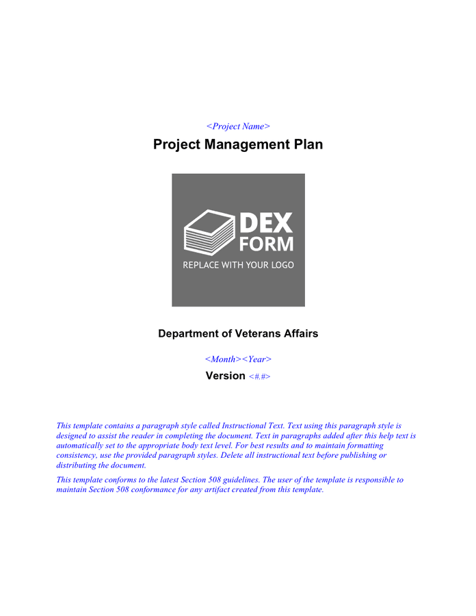 Project management plan template in Word and Pdf formats