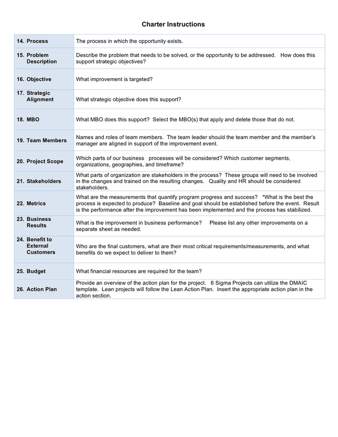 Process Improvement Team Charter in Word and Pdf formats - page 5 of 5