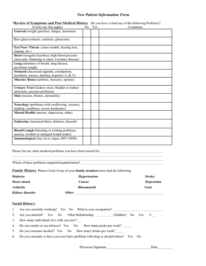 New patient information form in Word and Pdf formats - page 2 of 2