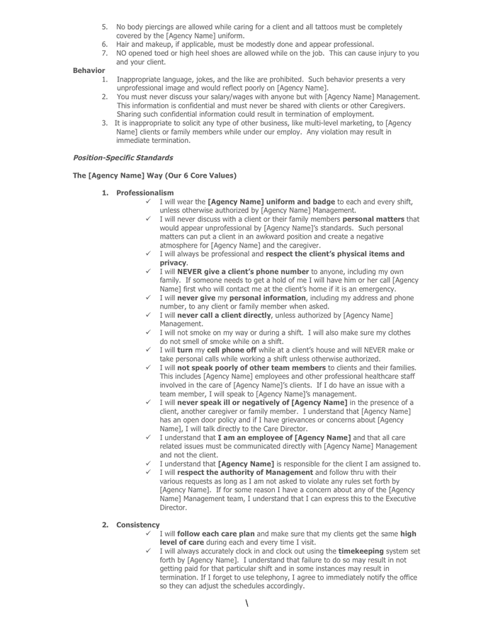 Caregiver position agreement sample in Word and Pdf formats - page 2 of 4
