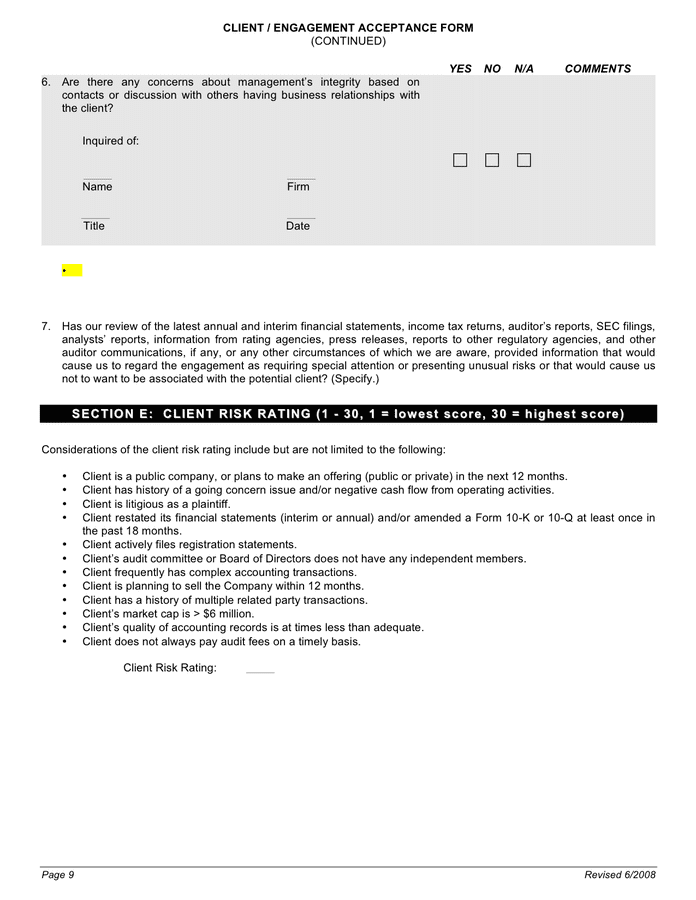 Client / engagement acceptance form in Word and Pdf formats - page 9 of 10
