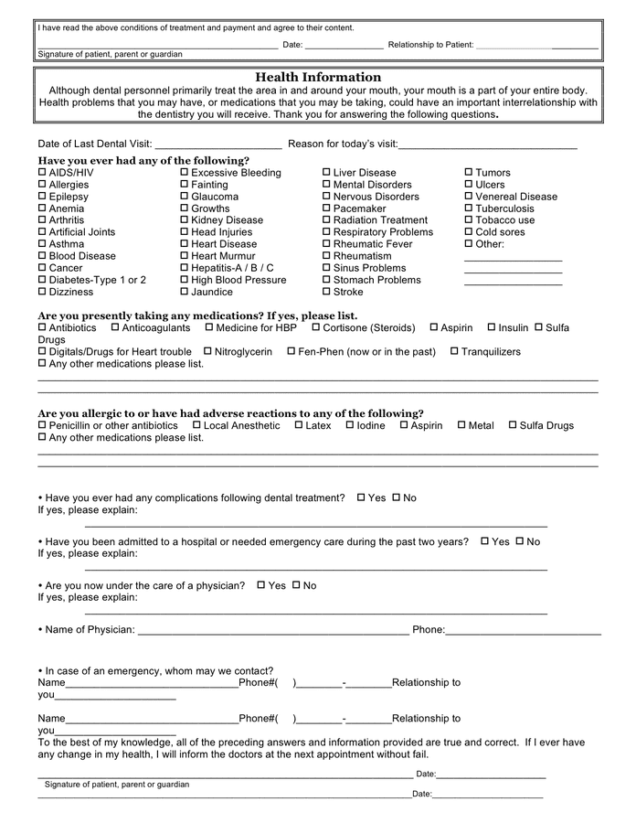 Dental cabinet patient information forms in Word and Pdf formats - page ...