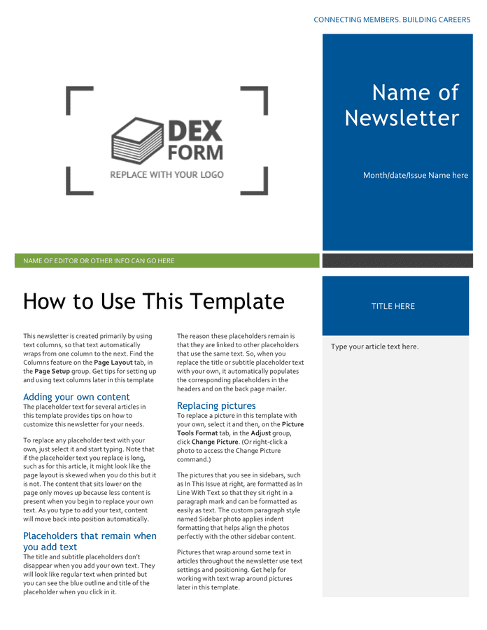Sample of newsletter template in Word and Pdf formats