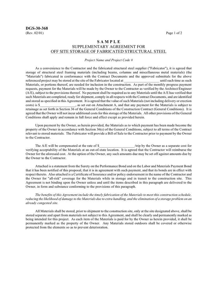 Off site storage of fabricated structural steel agreement in Word and ...