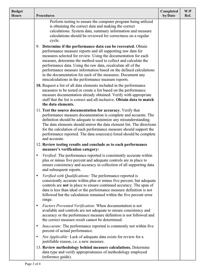 Audit/review program template in Word and Pdf formats - page 3 of 4