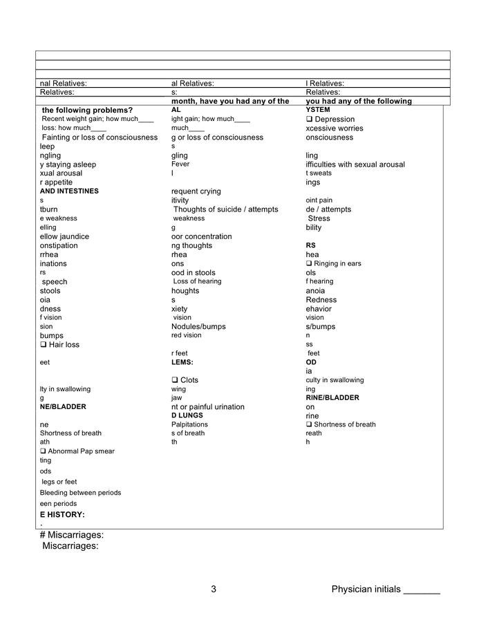Patient history form in Word and Pdf formats - page 3 of 4