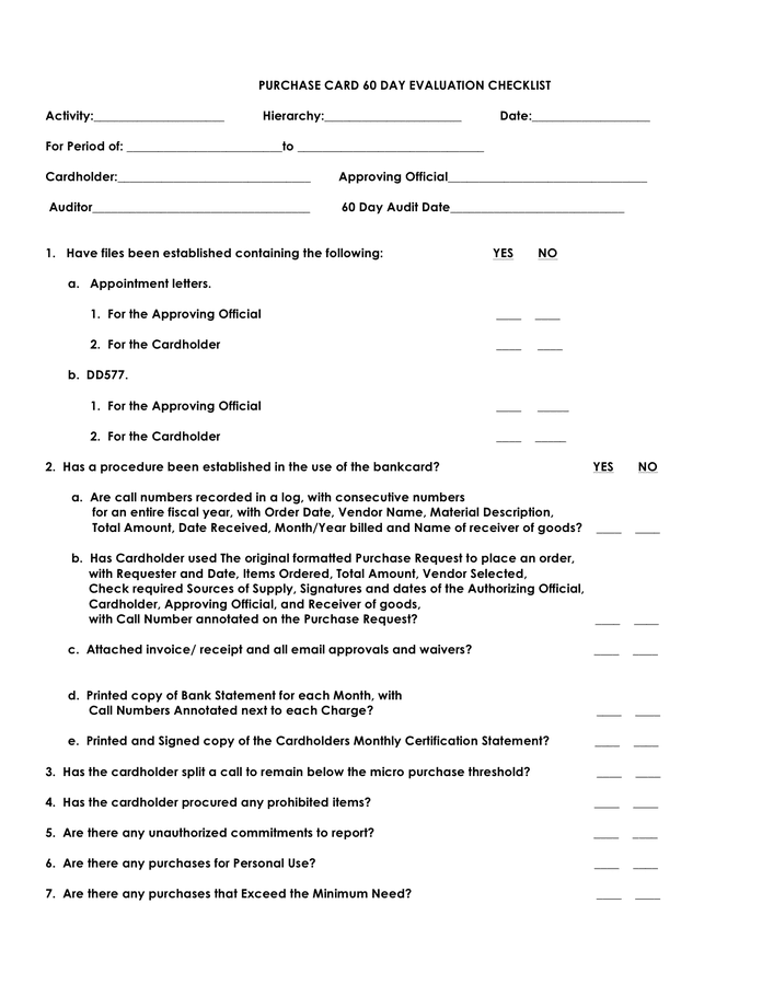 Purchase card turn-over checklist in Word and Pdf formats - page 2 of 3