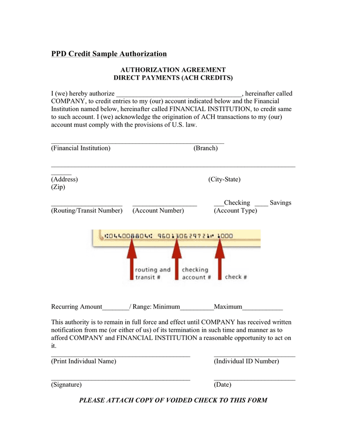 PPD debit sample authorization in Word and Pdf formats - page 2 of 2