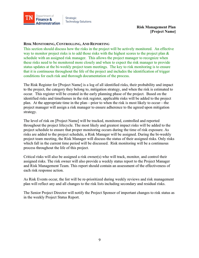 Risk management plan template in Word and Pdf formats - page 11 of 12