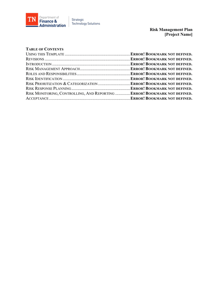 Risk management plan template in Word and Pdf formats - page 2 of 12