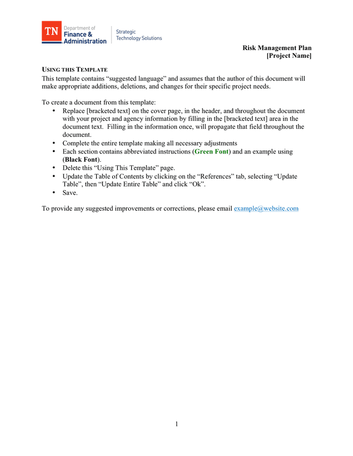 Risk management plan template in Word and Pdf formats - page 3 of 12