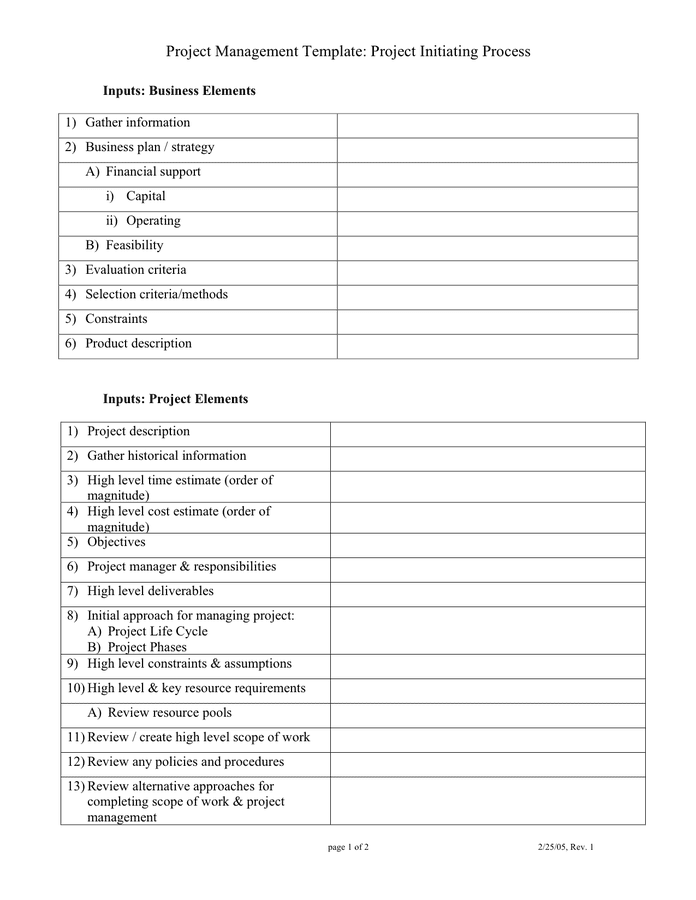 Project Initiation Template In Word And Pdf Formats
