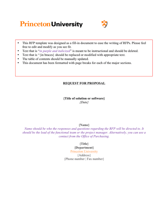 University request for proposal template in Word and Pdf formats