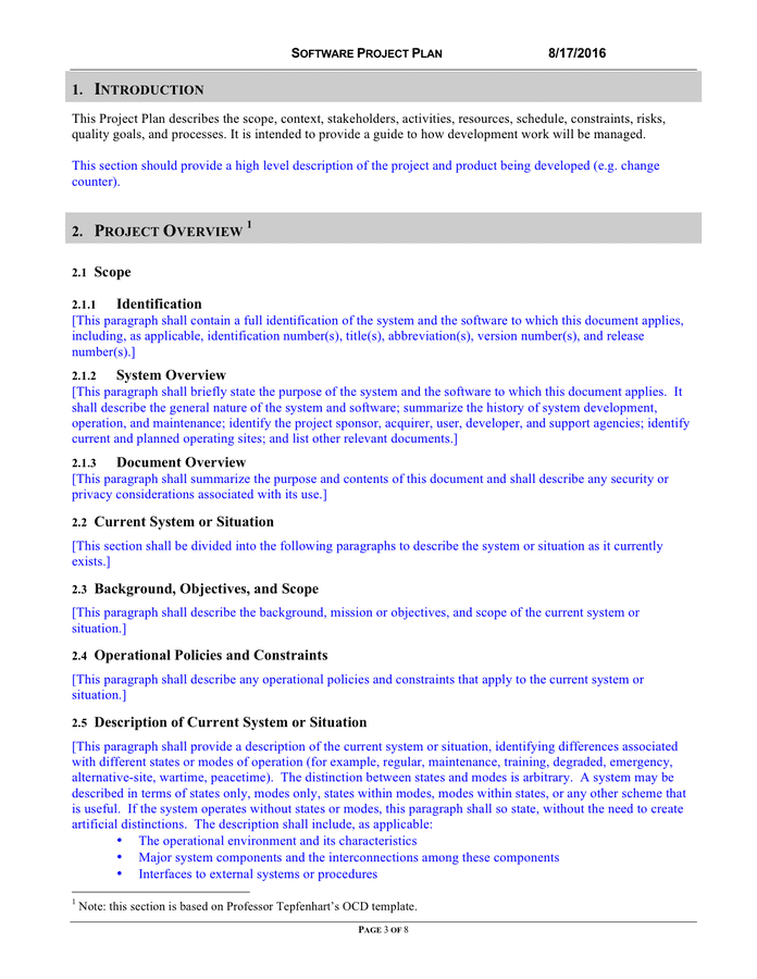 Software project plan template in Word and Pdf formats - page 3 of 8