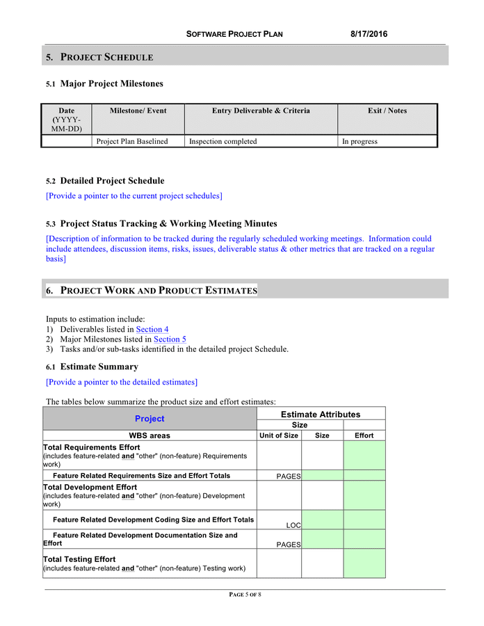 Software project plan template in Word and Pdf formats - page 5 of 8