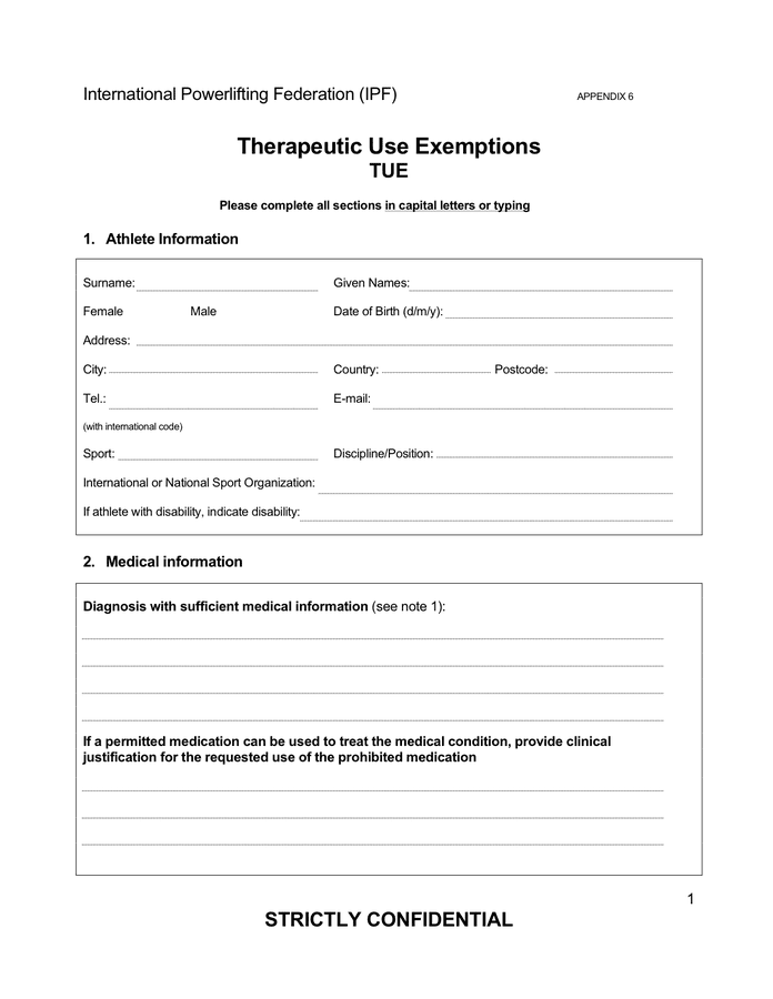 Sample TUE form in Word and Pdf formats