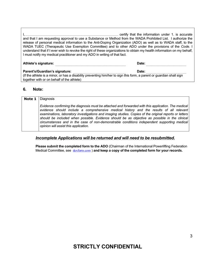 Sample TUE form in Word and Pdf formats - page 3 of 3