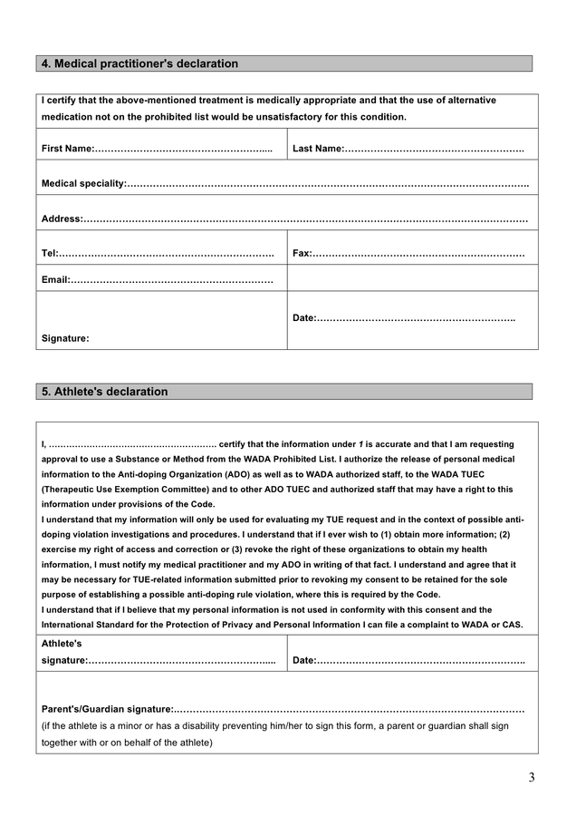 Wrestling TUE form in Word and Pdf formats - page 3 of 4