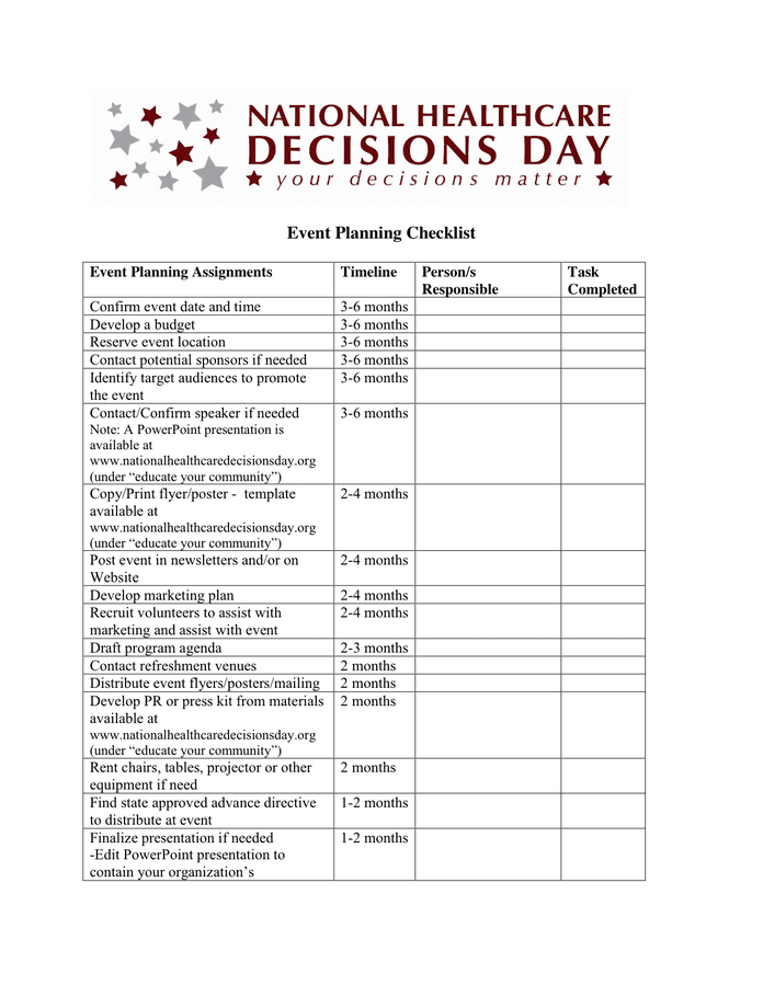 Event planning checklist in Word and Pdf formats
