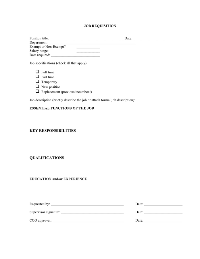 Job requisition template in Word and Pdf formats