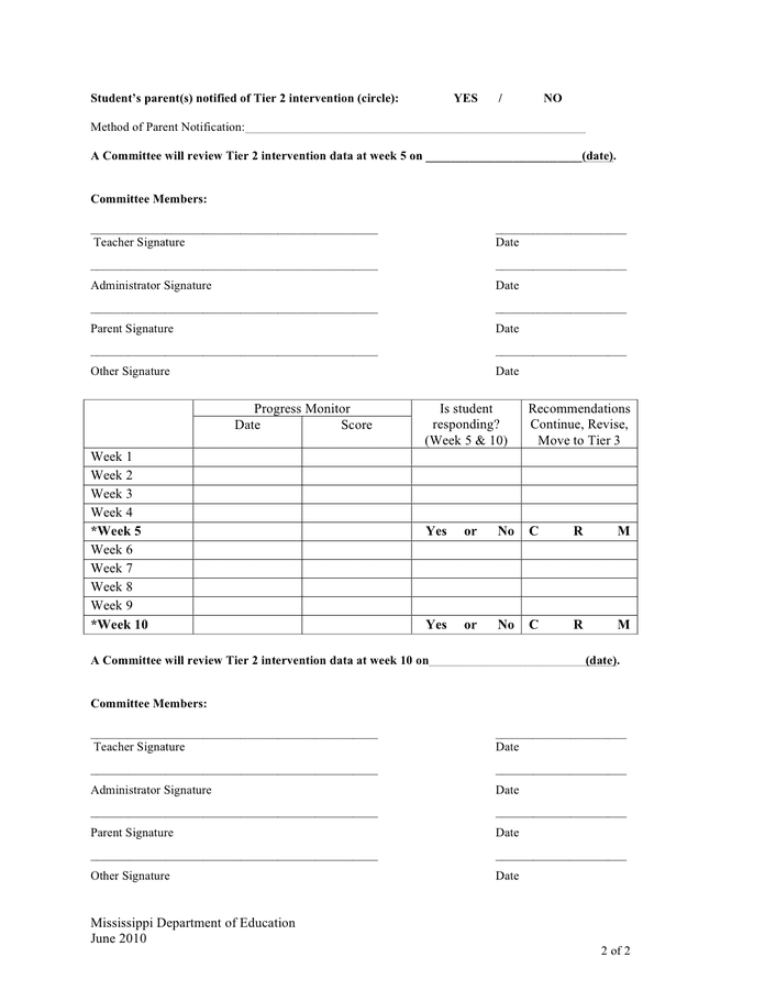 Tier 2 documentation form in Word and Pdf formats - page 2 of 2