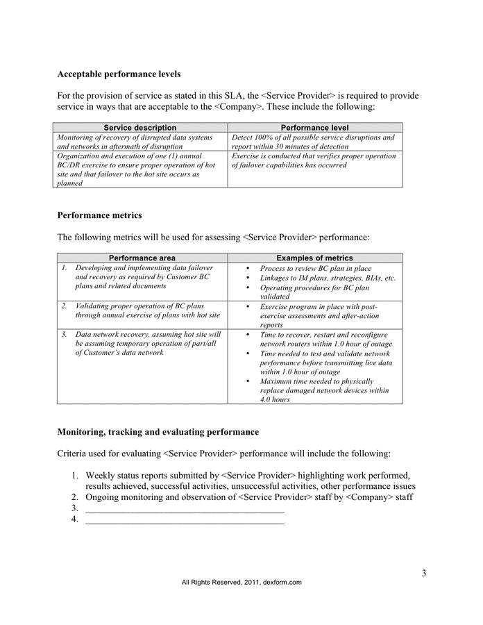 Sample service-level agreement tempalte in Word and Pdf formats - page ...