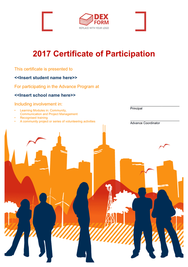 Participation Certificate - download free documents for PDF, Word and Excel