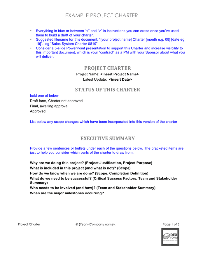 Project Charter Template - download free documents for PDF, Word and Excel