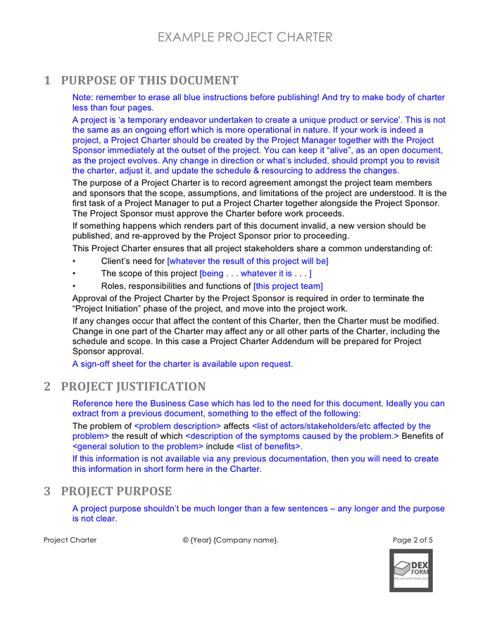 Example project charter in Word and Pdf formats - page 2 of 5