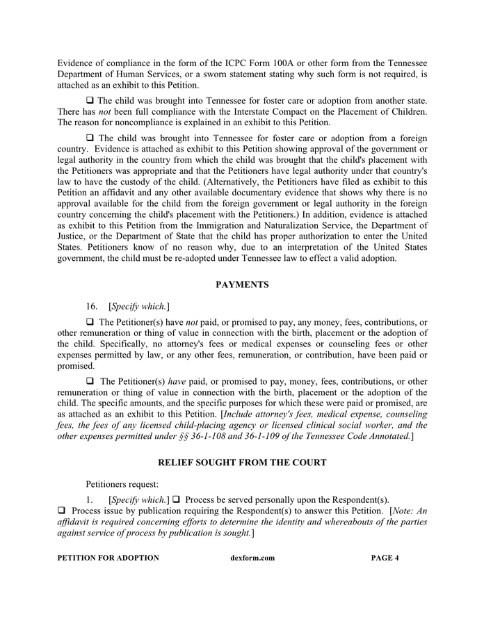 Petition for adoption template in Word and Pdf formats - page 4 of 8