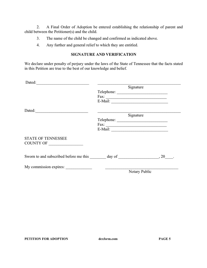 Petition for adoption template in Word and Pdf formats - page 5 of 8