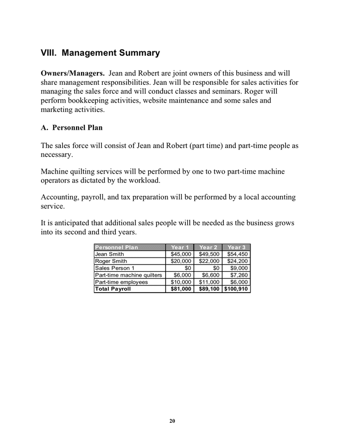 Sample business plan template in Word and Pdf formats - page 20 of 23
