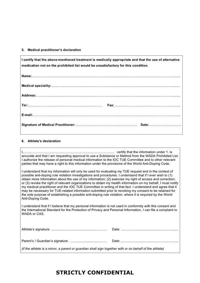 TUE application form in Word and Pdf formats - page 3 of 3