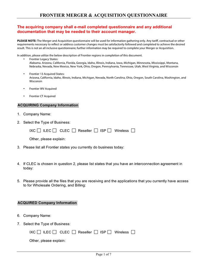 Local connectivity merger & acquisition request form in Word and Pdf ...